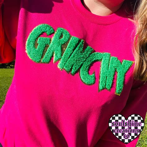 Grinchy Green Chenille Patch Sweater Christmas Sweatshirt Trendy