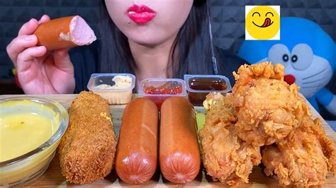 Asmr Fried Chicken Mozzarella Corn Dog Sausage 먹방 Mukbang Massive