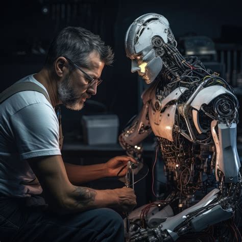 Man Hanging Out With Robot Ai Generated Image