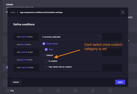 Rbac Declaring New Conditions With Category Breaks The Admin Ui