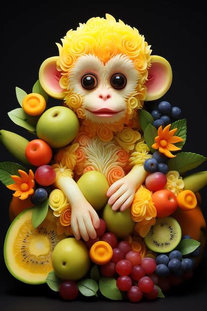 Premium Photo A Monkey Made Of Fruit And Fruit Is Shown With A Banana
