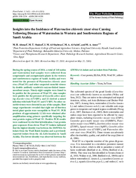 Pdf Detection Of Wmcsv In Melons In Saudi Arabia
