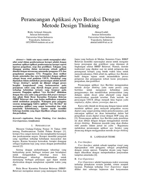 Perancangan Aplikasi Ayo Beraksi Dengan Metode Design Thingking Pdf