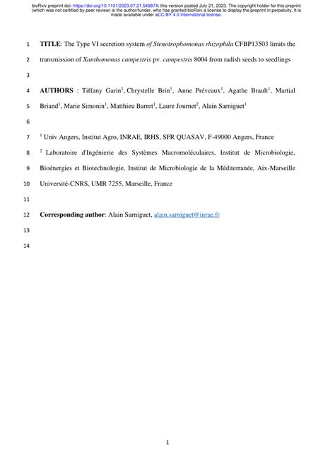 Pdf The Type Vi Secretion System Of Stenotrophomonas Rhizophila