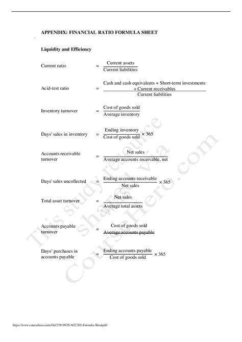 ACC202 Formula Sheet Browsegrades