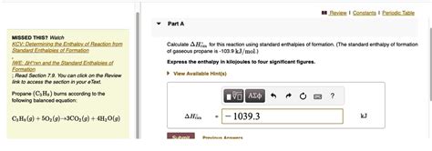 SOLVED Review Constants Periodic Table Part A MISSED THIS Watch KCV Determining The Enthalpy