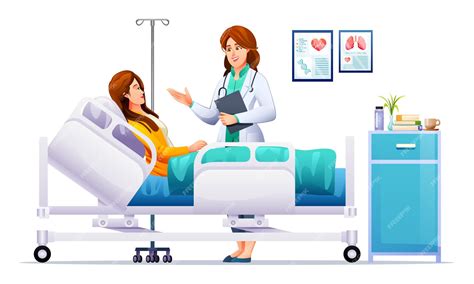 Premium Vector Woman Doctor Visits A Patient Lying On Hospital Bed