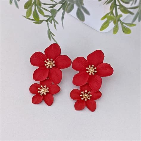 Red Dangle Earrings Etsy