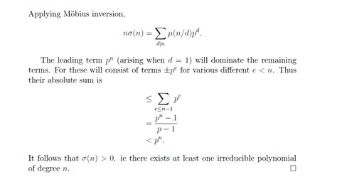 Abstract Algebra Proof That There Is Always Irreducible Polynomial Of Degree N Mathematics