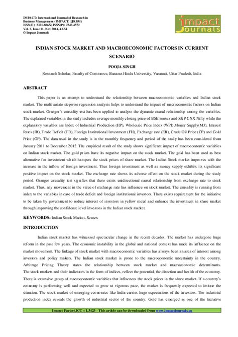 Pdf Indian Stock Market And Macroeconomic Factors In Current Scenario