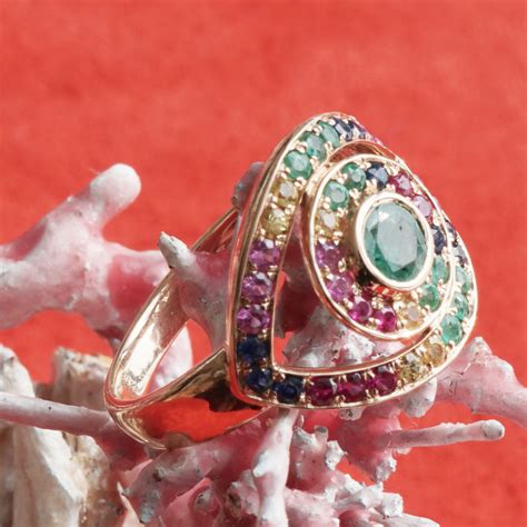 Rubin Smaragd Saphir Ring 1 10 ct hipp 750er Rosegold FÜNF FARBEN