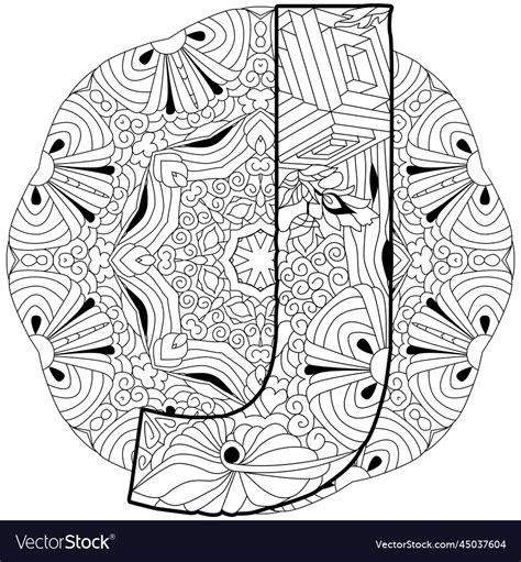 Letter J Monogram On Mandala Engraving Design Vector Image