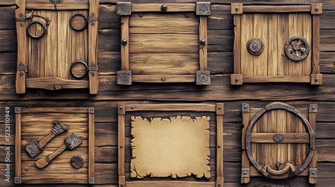 Wooden Game Ui Design Elements For Videogame Menu Cartoon Vector