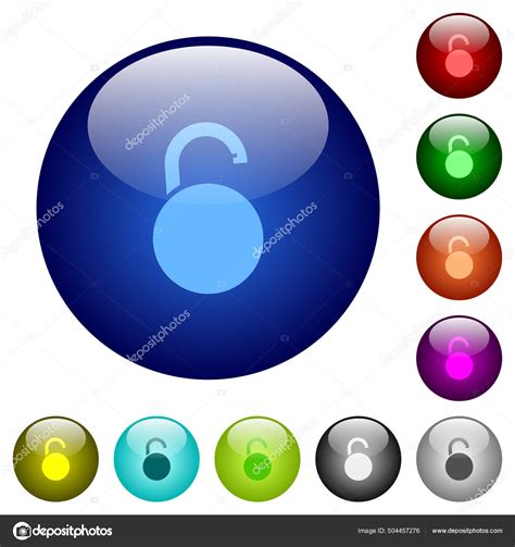 Unlocked Padlock Icons Glass Buttons Multiple Colors Arranged Layer Structure Stock Vector Image