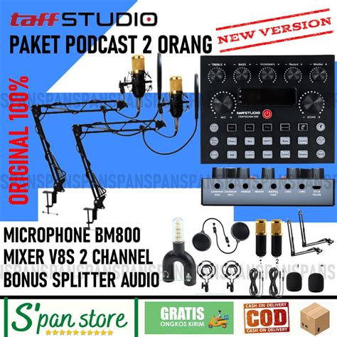 Jual PAKET PODCAST 2 Orang Mic Condenser Bm800 Mixer V8s Stand Arm
