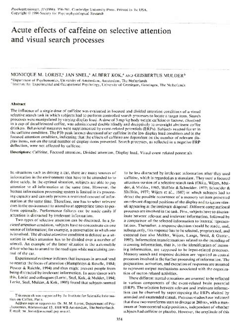 Pdf Acute Effects Of Caffeine On Selective Attention And Visual