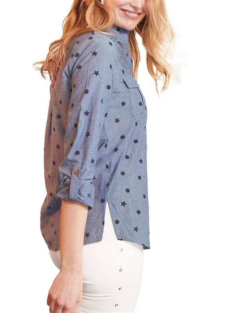 Chambray Print Lace Detail Top Plus Size 18