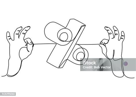 백분율 기호 단어가있는 문자열을 들고있는 두 손의 연속 한 줄 씬 라인 일러스트 레이 션 벡터 개념 윤곽선 그리기 창조적 인