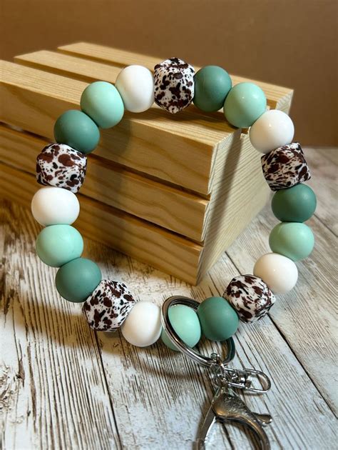 Cow Print Keychain Wristlet Keychain Turquoise Ombre Cow Western