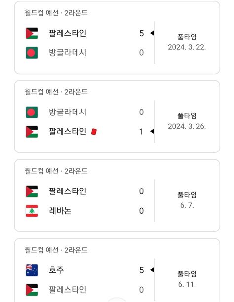 팔레스타인 최근 4경기 성적 유머움짤이슈 에펨코리아
