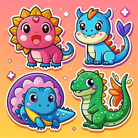 Cute Dinosaur Stickers With Big Eyes And Colorful Designs Premium Ai