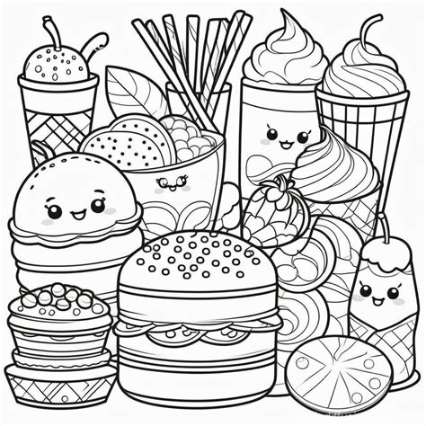 Junk Food Kawaii Food Coloring Pages