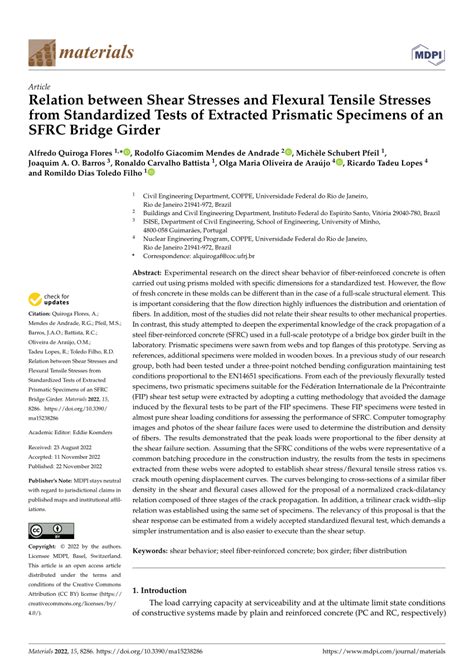 Pdf Relation Between Shear Stresses And Flexural Tensile Stresses