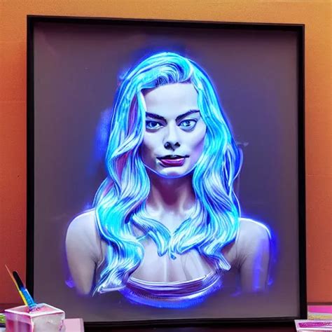 3 D Neon Art Of Margot Robbie Hyper Detailed Award Stable Diffusion