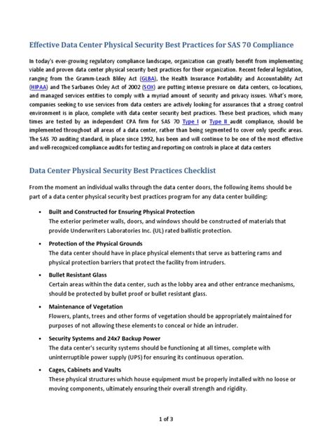 Data Center Physical Security Best Practices Checklist Pdf Pdf Regulatory Compliance