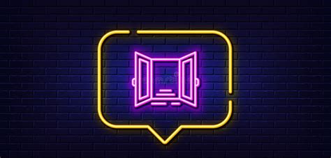 Open Door Line Icon Entrance Doorway Sign Neon Light Speech Bubble Vector Stock Vector