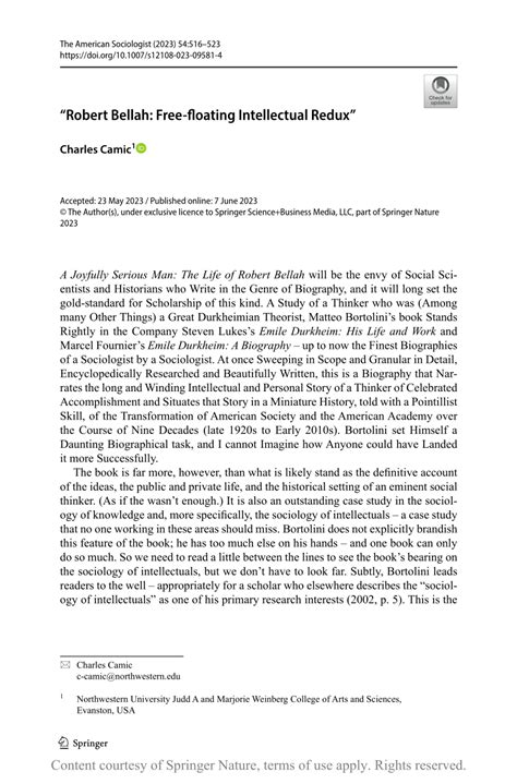 “robert Bellah Free Floating Intellectual Redux”