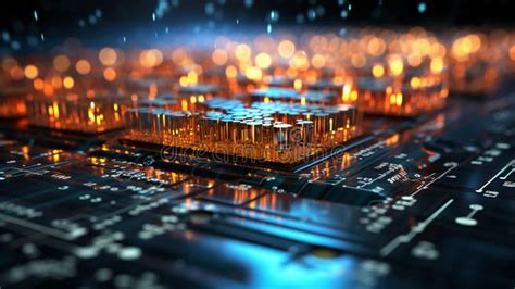 Computer Futuristic High Tech Circuit Board Electronic Chips With