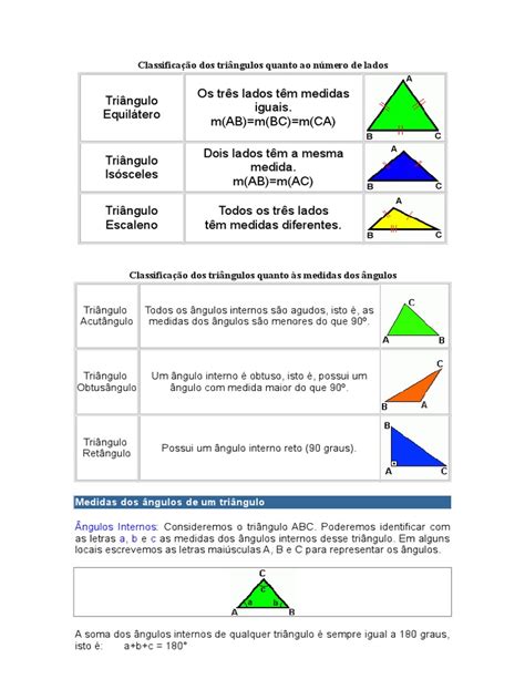 Classificação Dos Triângulos Lados E Ângulos Pdf