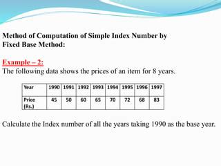 Index Numbers Simple Index Number By Fixed Base Method PPTX