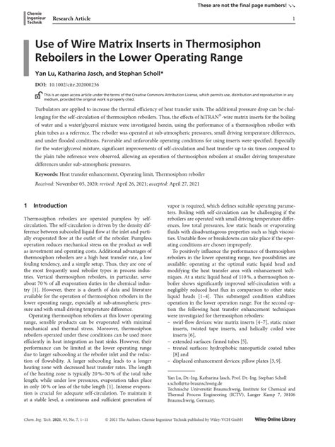 Pdf Use Of Wire Matrix Inserts In Thermosiphon Reboilers In The Lower