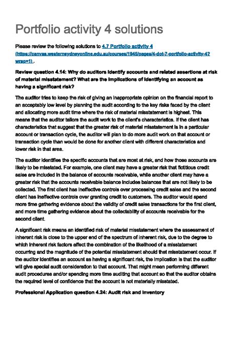 Portfolio 4 Solutions Audit Risks Assertions And Material