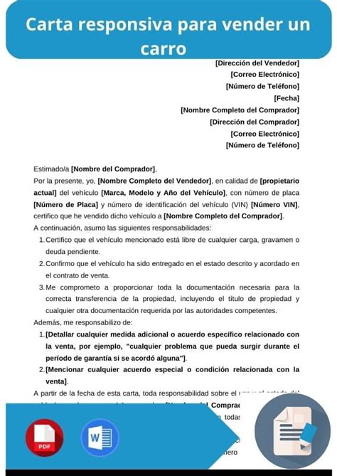 Carta Responsiva Para Vender Un Carro 【 Word Pdf