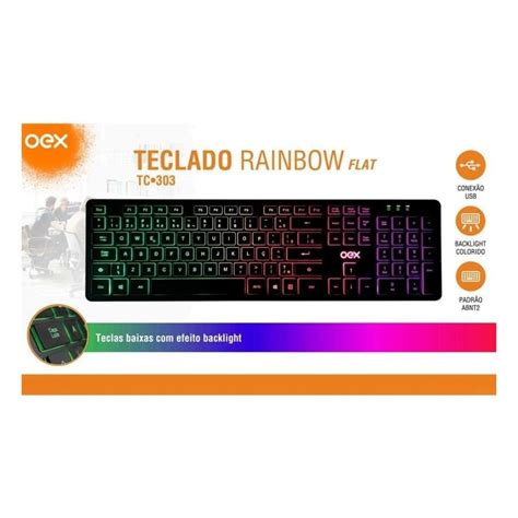 Teclado Oex Rainbow Flat Preto Art Pel