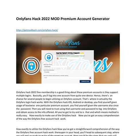 Onlyfans Hack 2022 Mod Premium Account Generator Pdf Docdroid