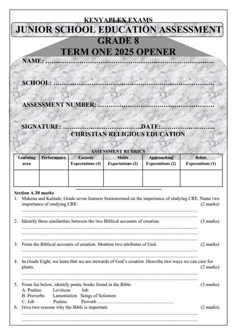 Grade 8 Cre Term 1 Opener Exam 2025 3462