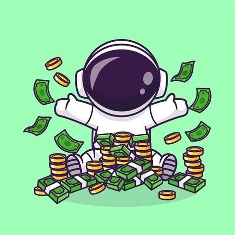 Cute Rich Astronaut Con Dinero Y Moneda De Oro Cartoon Vector Icon