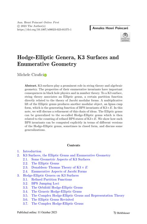 PDF Hodge Elliptic Genera K3 Surfaces And Enumerative Geometry
