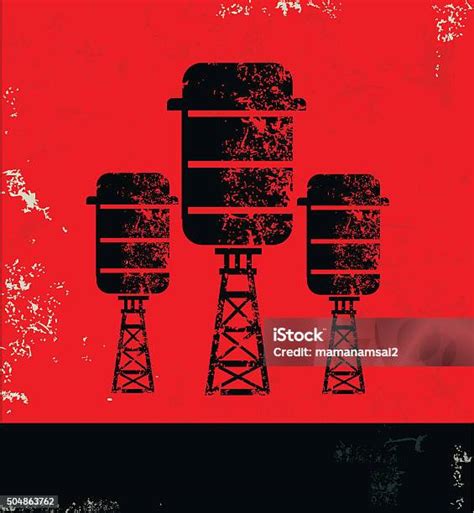 Desain Industri Tangki Pada Latar Belakang Merah Vektor Grunge