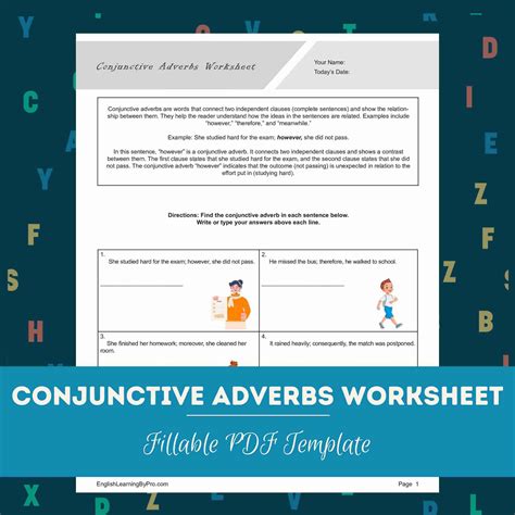 Conjunctive Adverbs Worksheet Editable Fillable Printable Pdf