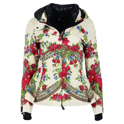 Moncler Grenoble Hooded Floral Print Stretch Twill Ski Jacket Uk 8 For