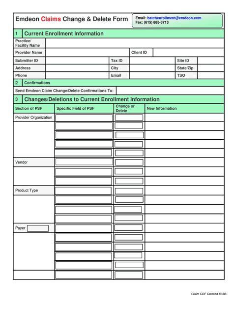 Fillable Online Emdeon Claims Change Delete Form Fax Email Print