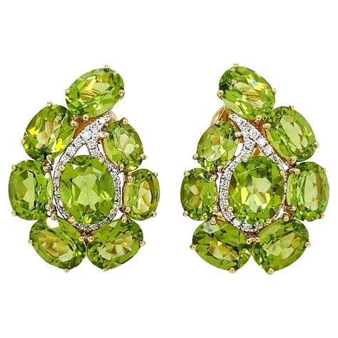 Peridot And Diamond Leaf Earrings For Sale At 1stdibs