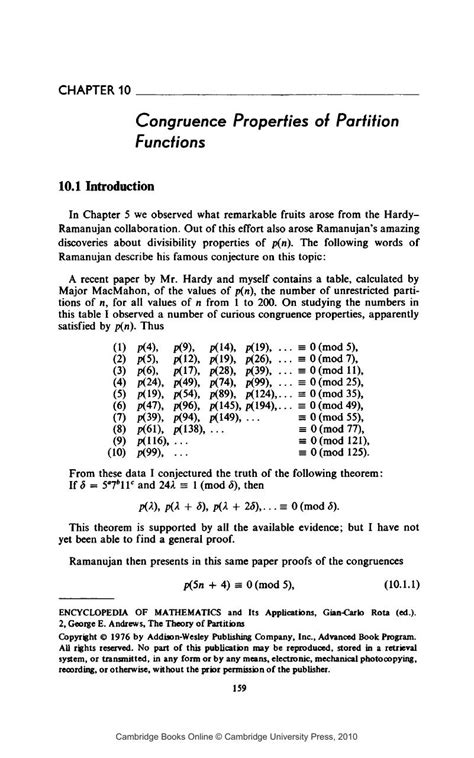 Congruence Properties Of Partition Functions Chapter 10 The Theory