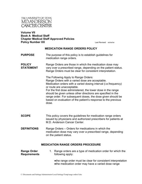 Medication Range Orders Policy