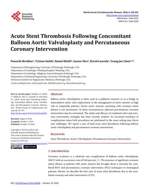 Pdf Acute Stent Thrombosis Following Concomitant Balloon Aortic